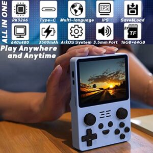 RGB20S Handheld Game Console 3.5 inch Retro Games Consoles Classic Emulator Hand-held Gaming Console Preinstalled Hand Held Video Games System 64GB Blue