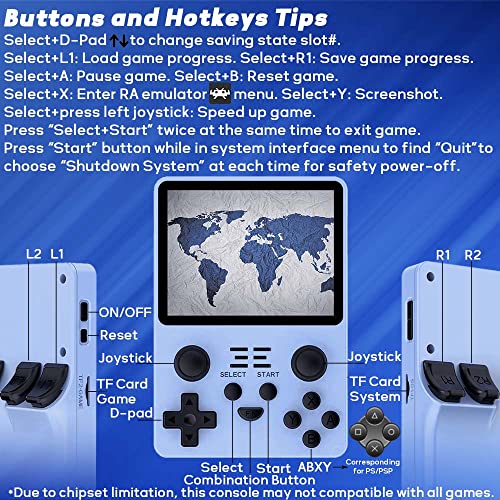 RGB20S Handheld Game Console 3.5 inch Retro Games Consoles Classic Emulator Hand-held Gaming Console Preinstalled Hand Held Video Games System 64GB Blue