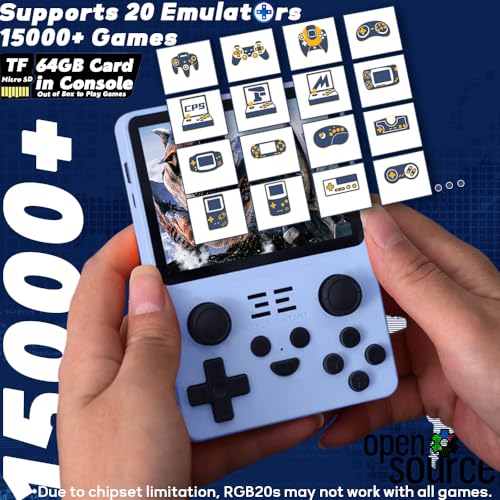 RGB20S Handheld Game Console 3.5 inch Retro Games Consoles Classic Emulator Hand-held Gaming Console Preinstalled Hand Held Video Games System 64GB Blue