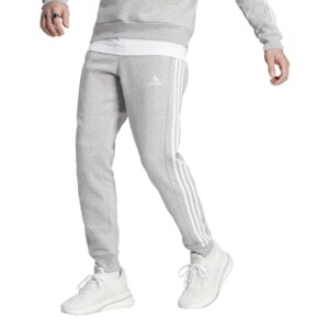 adidas men's essentials fleece tapered cuffed 3-stripes pants, medium grey heather