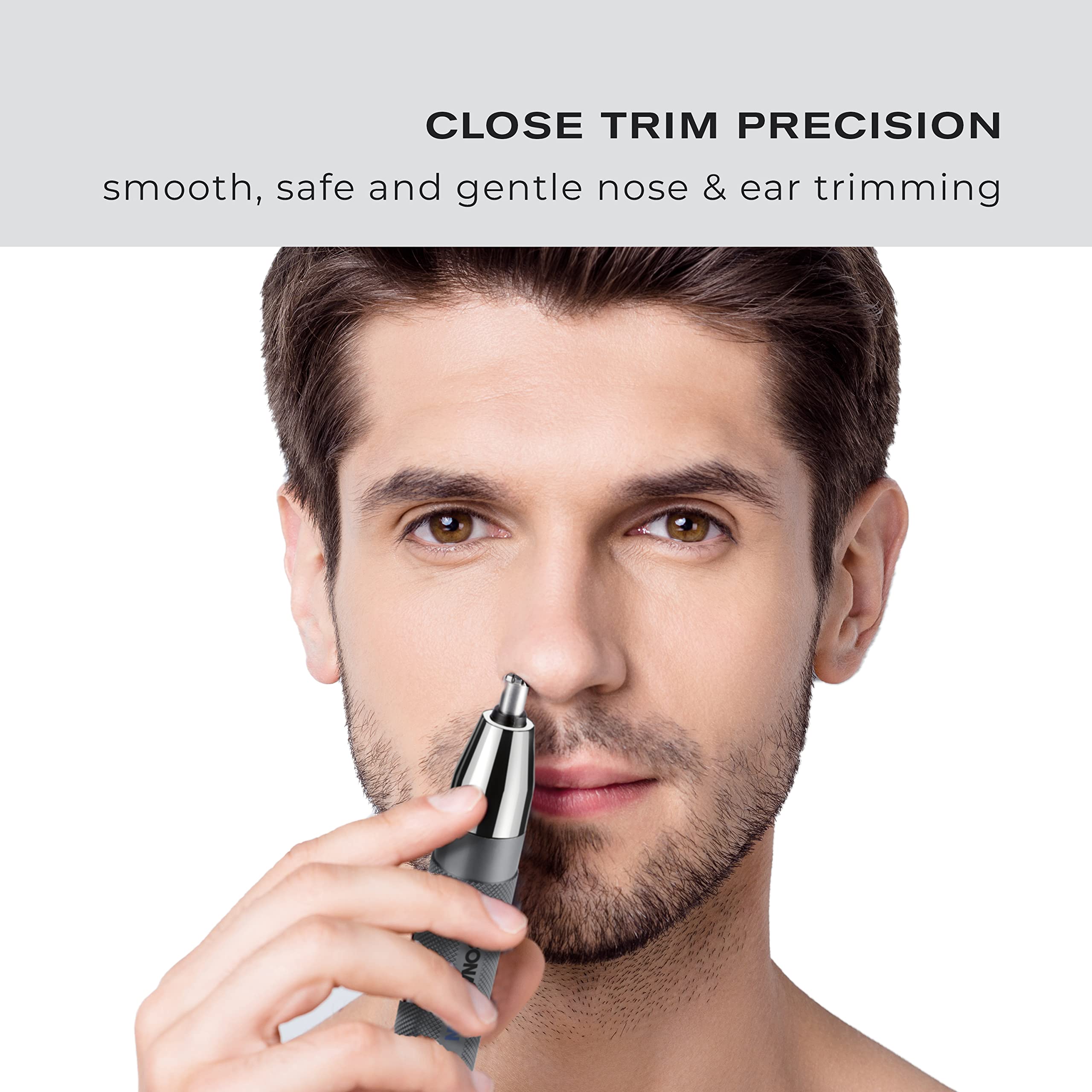 ConairMan Nose Hair Trimmer for Men, For Nose, Ear, and Eyebrows, Patent 360 Bevel Blade for No Pull, No Snag Trimming Experience, Cordless Trimmer 5 piece Set with Professional Metal Handle