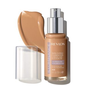 revlon illuminance skin-caring liquid foundation, hyaluronic acid, hydrating and nourishing formula with medium coverage, 405 hazel (pack of 1)