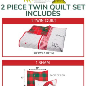 Franco Grinch by Dr. Seuss Holiday & Christmas Quilt Bedding Super Soft 2 Piece Pillow Sham and Quilt Set, Twin Size 68" x 86", (100% Officially Licensed Product)