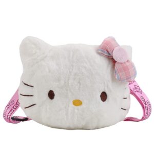 kawaii cat plush crossbody bag with adjustable lanyard, kawaii handbag with zipper, wallet fluffy purse shoulder bag coin pouch accessories for women girls