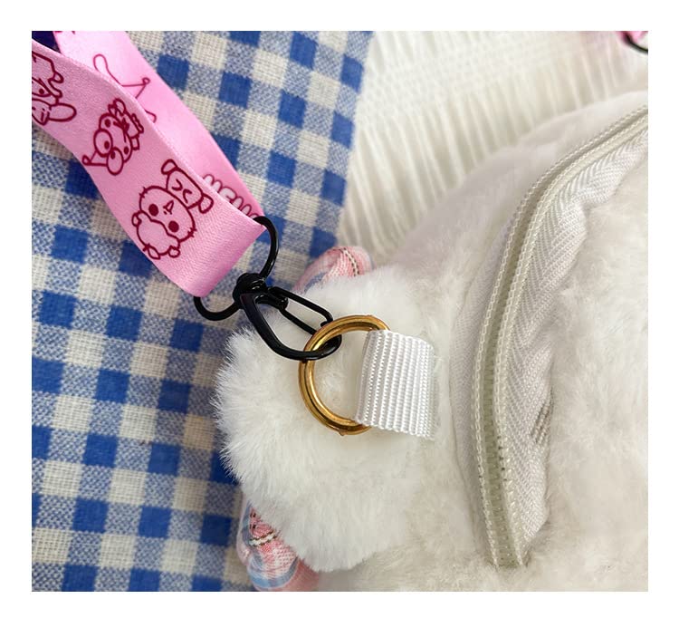 Kawaii Cat Plush Crossbody bag with Adjustable Lanyard, Kawaii Handbag with Zipper, Wallet Fluffy Purse Shoulder Bag Coin Pouch Accessories for Women Girls