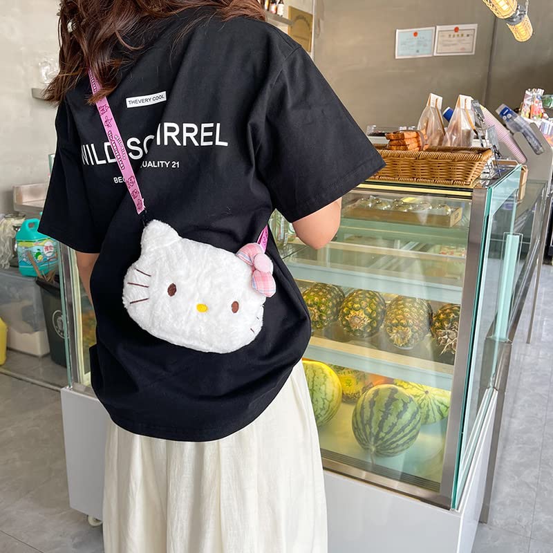 Kawaii Cat Plush Crossbody bag with Adjustable Lanyard, Kawaii Handbag with Zipper, Wallet Fluffy Purse Shoulder Bag Coin Pouch Accessories for Women Girls