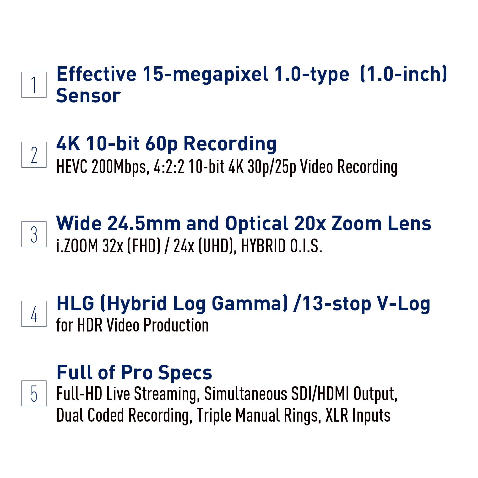 Panasonic Camcorder, Professional Quality 4K 60p, 1.0-inch Sensor, 24.5mm Wide-Angle Lens and Optical 20x Zoom, V-Log, Ethernet, Simultaneous SDI/HDMI Output, HD Live Streaming - HC-X2 (Renewed)