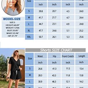 Ekouaer Ribbed Knit Lounge Sets for Women 2 Piece Outfits Short Sleeve Top and Shorts Pajama Sets Tracksuit Sweatsuits Grey