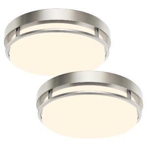 xbuyee 2pack led flush mount ceiling light fixture 13 inch 20w, on/off switch 3000/4000/5000k color selectable, dimmable ceiling lamp for kitchen, hallway, stairwell, brushed nickel, etl