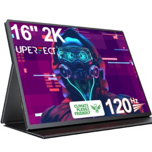 uperfect 2k 120hz portable gaming monitor, 16" 2560x1600 qhd portable monitor hdr freesync laptop monitor w/vesa & smart case matte ips eye care external second screen for pc phone game console