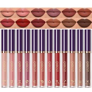 bestland 12pcs matte lipstick lip makeup kit, velvety liquid lipstick waterproof long lasting durable nude zodiac signs lip gloss beauty cosmetics gift box makeup set kit (12 piece set)