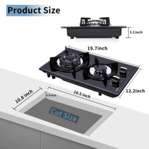 Anlyter 12 Inch Gas Cooktop, 2 Burners Built-in Gas Stovetop Tempered Glass Gas Stove Top LPG/NG Convertible Dual Fuel Sealed Gas Hob - Black