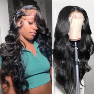 beauty lueen 13x4 hd transparent body wave lace front wigs human hair pre plucked glueless wigs 13x4 lace frontal wigs for black women 150 density (24 inch)