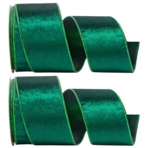 ribbli christmas velvet ribbon wired-2 rolls green velvet ribbon 2.5 inch total 20 yard,velvet wired ribbon for tree decoration,gift wrapping,topper bow,crafts and wreaths