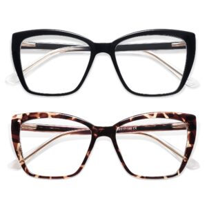 amomoma trendy tr90 oversized blue light reading glasses women,stylish square cat eye glasses am6031 c1+c6 1.75 x