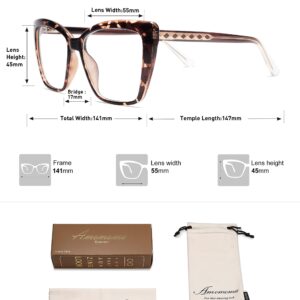 AMOMOMA Trendy TR90 Oversized Blue Light Reading Glasses Women,Stylish Square Cat Eye Glasses AM6031 C1+C6 1.75 x