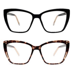 AMOMOMA Trendy TR90 Oversized Blue Light Reading Glasses Women,Stylish Square Cat Eye Glasses AM6031 C1+C6 1.75 x