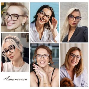 AMOMOMA Trendy TR90 Oversized Blue Light Reading Glasses Women,Stylish Square Cat Eye Glasses AM6031 C1+C6 1.75 x