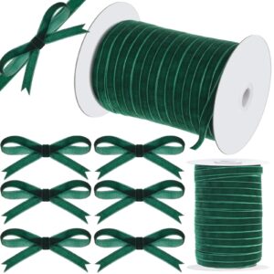 syhood 100 yards christmas ribbon spool 3/8 inch rustic crafts gift bows ribbon velvet christmas wreath bow for christmas(green, 3/8 inch x 100 yard)