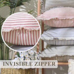 ZWJD Throw Pillow Covers 18x18 Set of 2 Striped Pillow Covers with Fringe Chic Cotton Decorative Pillows Square Cushion Covers for Sofa Couch Bed Living Room Farmhouse Decor