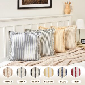 ZWJD Throw Pillow Covers 18x18 Set of 2 Striped Pillow Covers with Fringe Chic Cotton Decorative Pillows Square Cushion Covers for Sofa Couch Bed Living Room Farmhouse Decor