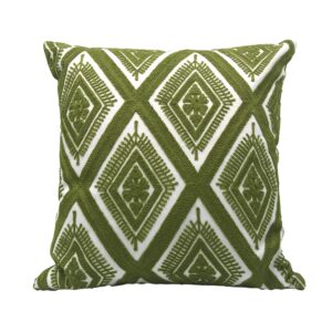 alysheer embroidered decorative throw pillow cover 18"x18", boho geometric modern thick embroidery pattern, durable cotton canvas soft cushion case for sofa couch bed living room (olive green)