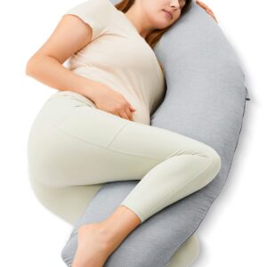 Momcozy Pregnancy Pillows with Cooling Cover, J Shaped Maternity Body Pillow for Pregnancy, Pregnancy Must Haves, Side Sleeper Pillow for Belly Hip Legs Support