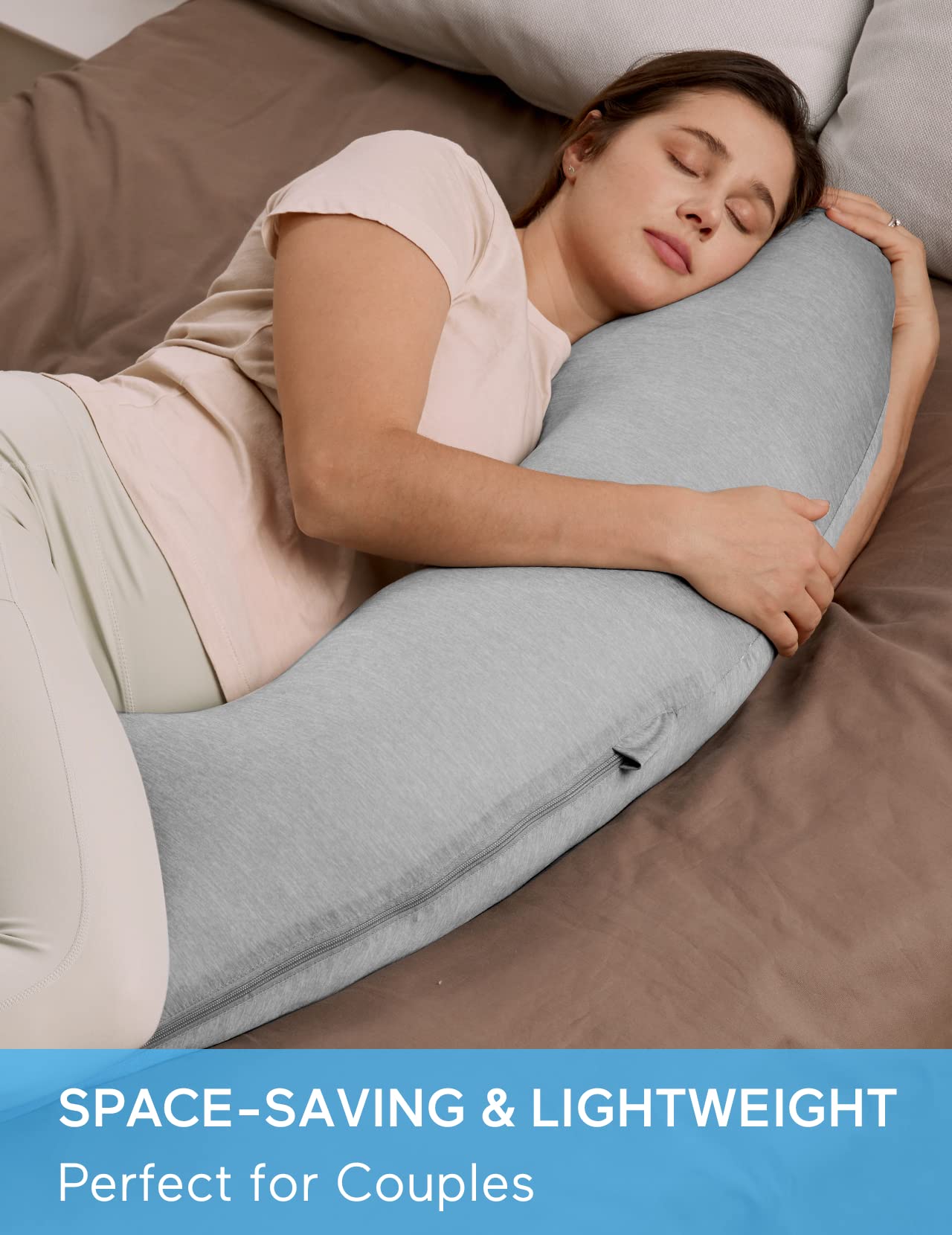 Momcozy Pregnancy Pillows with Cooling Cover, J Shaped Maternity Body Pillow for Pregnancy, Pregnancy Must Haves, Side Sleeper Pillow for Belly Hip Legs Support