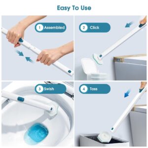 BALORIZ Disposable Toilet Brush with 48 PCS Toilet Refills, Disposable Toilet Cleaning System- Toilet Brush, Storage Caddy and 48 Toilet Bowl Brush Refill Heads for Bathroom Cleaning