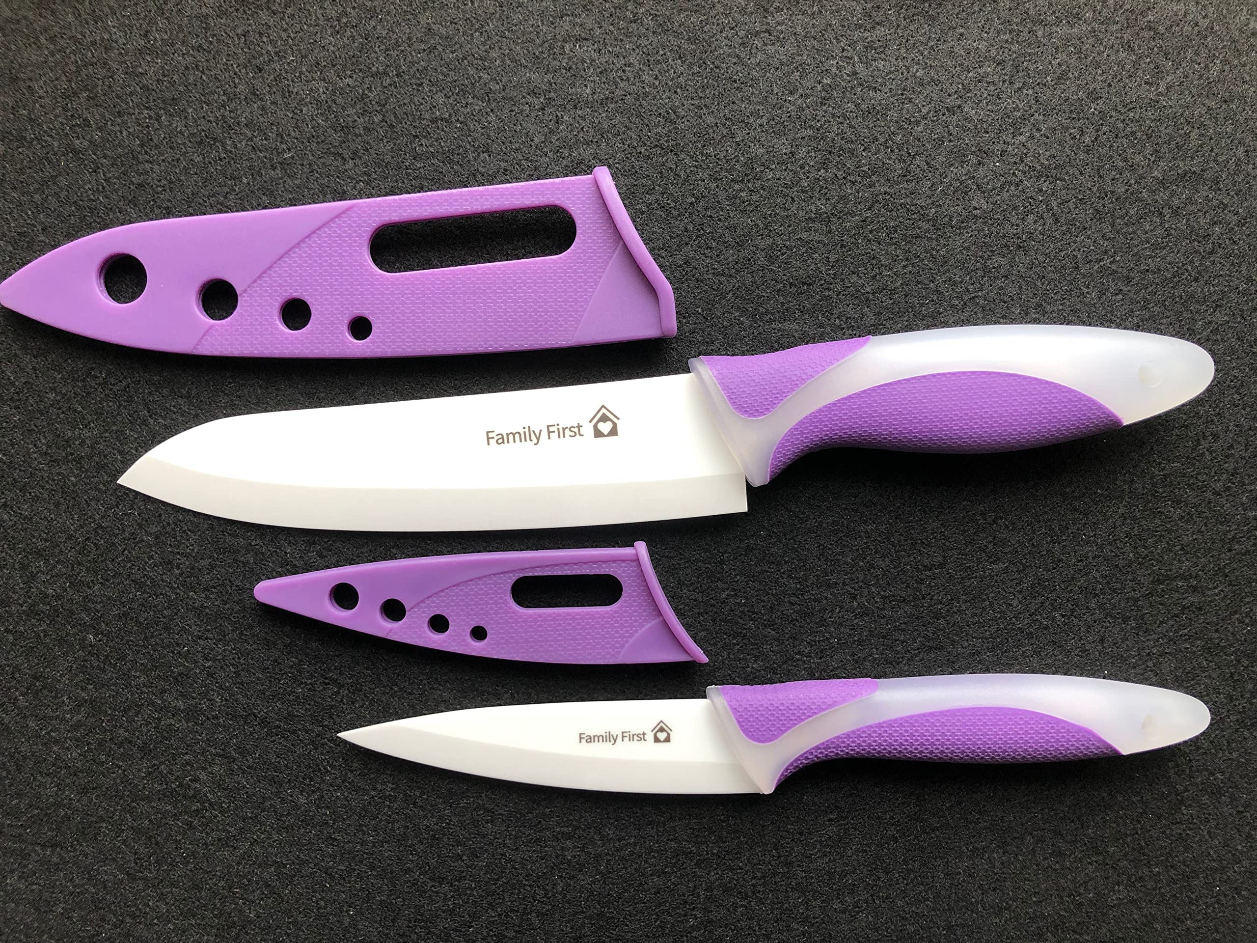 Ceramic Knife Set One 6" Chef Knife & One 4" All Purpose Knife With Large Ergo-Handle (Purple & White)