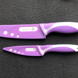 Ceramic Knife Set One 6" Chef Knife & One 4" All Purpose Knife With Large Ergo-Handle (Purple & White)