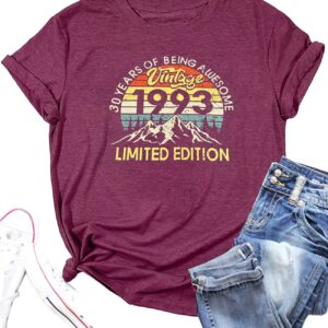 Women 30th Birthday Shirts Vintage 1993 Bday Party Tank Tops 30 Years of being Awesome Funny Saying Short sleeve Tee Tops