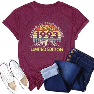 Women 30th Birthday Shirts Vintage 1993 Bday Party Tank Tops 30 Years of being Awesome Funny Saying Short sleeve Tee Tops