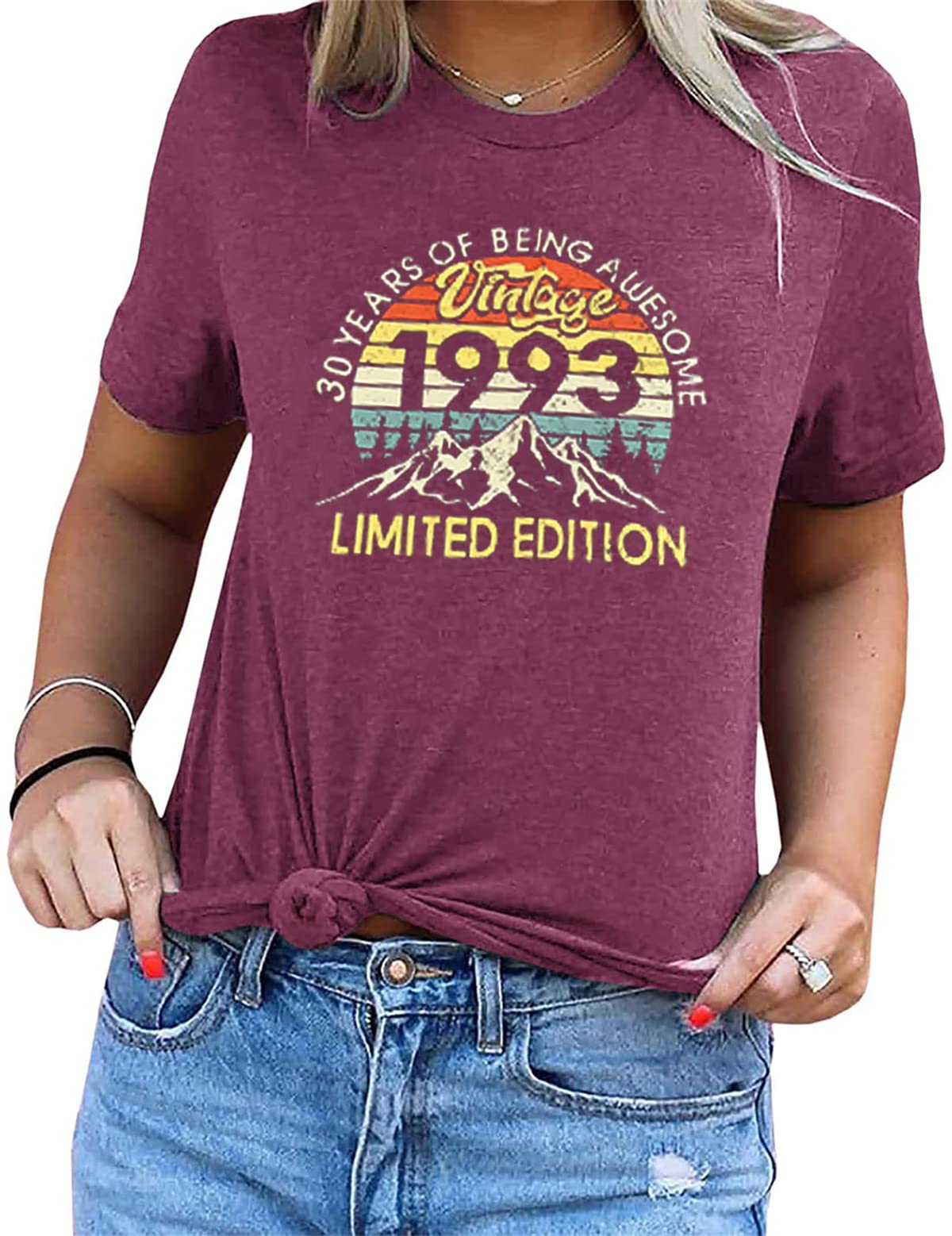 Women 30th Birthday Shirts Vintage 1993 Bday Party Tank Tops 30 Years of being Awesome Funny Saying Short sleeve Tee Tops