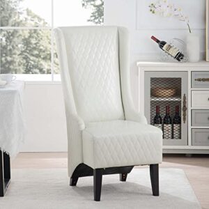 yoluckea high back dining chair, retro wing back king throne chair head chairs for dining table, pu leather upholstered accent side chair for living room dining room bedroom, milky white