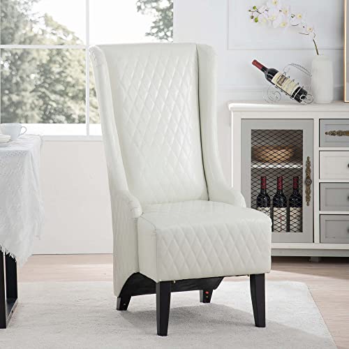 Yoluckea High Back Dining Chair, Retro Wing Back King Throne Chair Head Chairs for Dining Table, PU Leather Upholstered Accent Side Chair for Living Room Dining Room Bedroom, Milky White