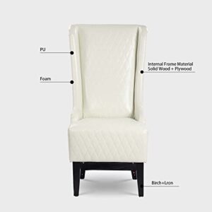 Yoluckea High Back Dining Chair, Retro Wing Back King Throne Chair Head Chairs for Dining Table, PU Leather Upholstered Accent Side Chair for Living Room Dining Room Bedroom, Milky White