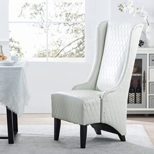 Yoluckea High Back Dining Chair, Retro Wing Back King Throne Chair Head Chairs for Dining Table, PU Leather Upholstered Accent Side Chair for Living Room Dining Room Bedroom, Milky White