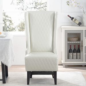 Yoluckea High Back Dining Chair, Retro Wing Back King Throne Chair Head Chairs for Dining Table, PU Leather Upholstered Accent Side Chair for Living Room Dining Room Bedroom, Milky White