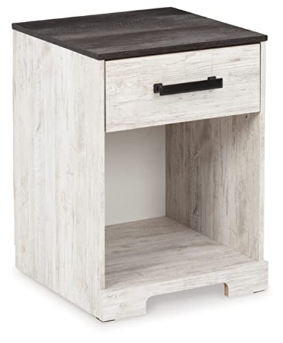 Signature Design by Ashley Shawburn 1 Drawer Night Stand Nightstand, Whitewash & Gray