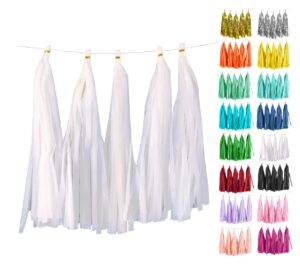 white tassel garland 20 pcs, tissue paper tassels garland banner for party birthday wedding decoration baby shower table decor