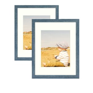 golden state art, 11x14 picture frames with mat for 8x10 or 11x14 photo, composite wood glass frame for wall (blue, 2 pack)