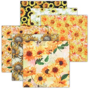 sunflower fabric,6 pcs spring fall floral polyester fat quarters fabric bundles 20 x 20 inches,yellow orange black sunflower sewing polyester vintage cotton fabric material for sewing clothes quilting