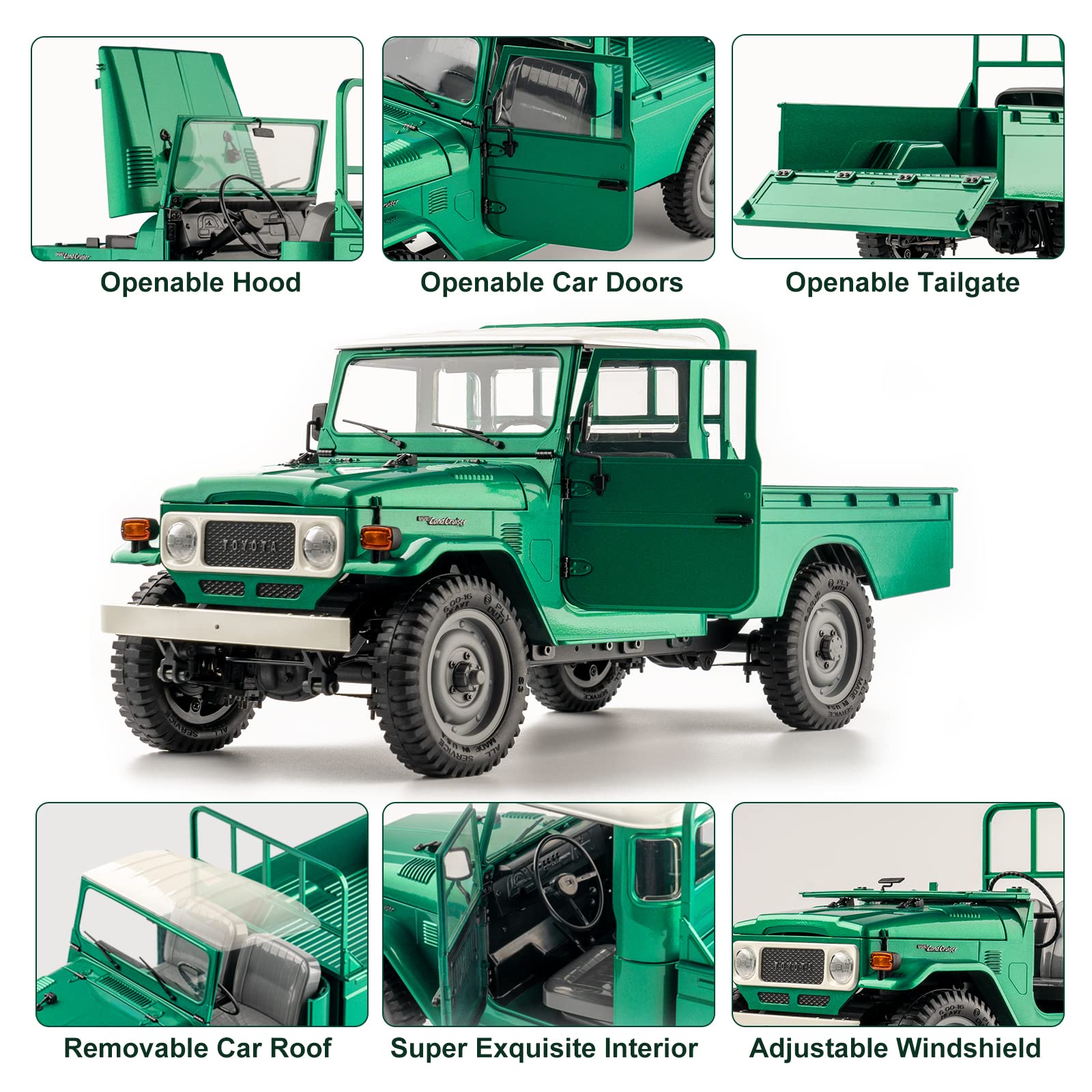 BEEZRC FMS 1/12 RC Crawler Toyota FJ45 Official RTR Green 2.4GHz 4WD Brushed Remote Control Car RTR RC Truck Vehicle Models Hobby Grade RC Carwith Intelligent Lighting for Adults Kids (Green)