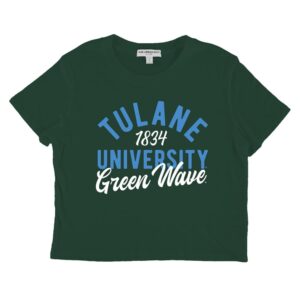 suburban riot tulane university official classic script dylan women's short sleeve crop top (large) hunter green