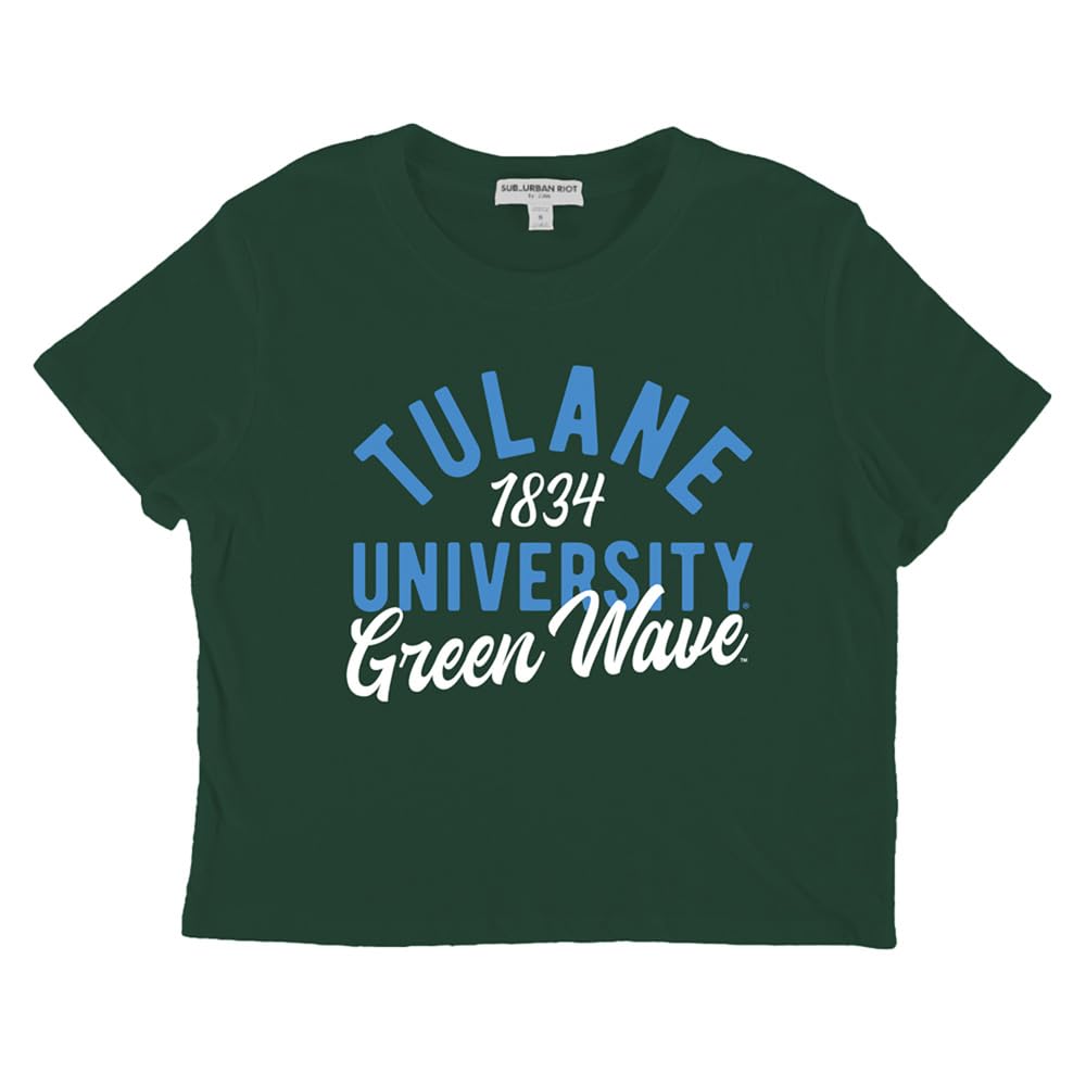 Suburban Riot Tulane University Official Classic Script Dylan Women's Short Sleeve Crop Top (Large) Hunter Green