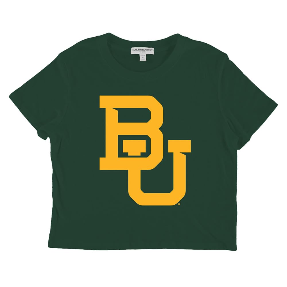 Suburban Riot Baylor University Official Traditional Dylan Women's Short Sleeve Crop Top (Medium) Hunter Green