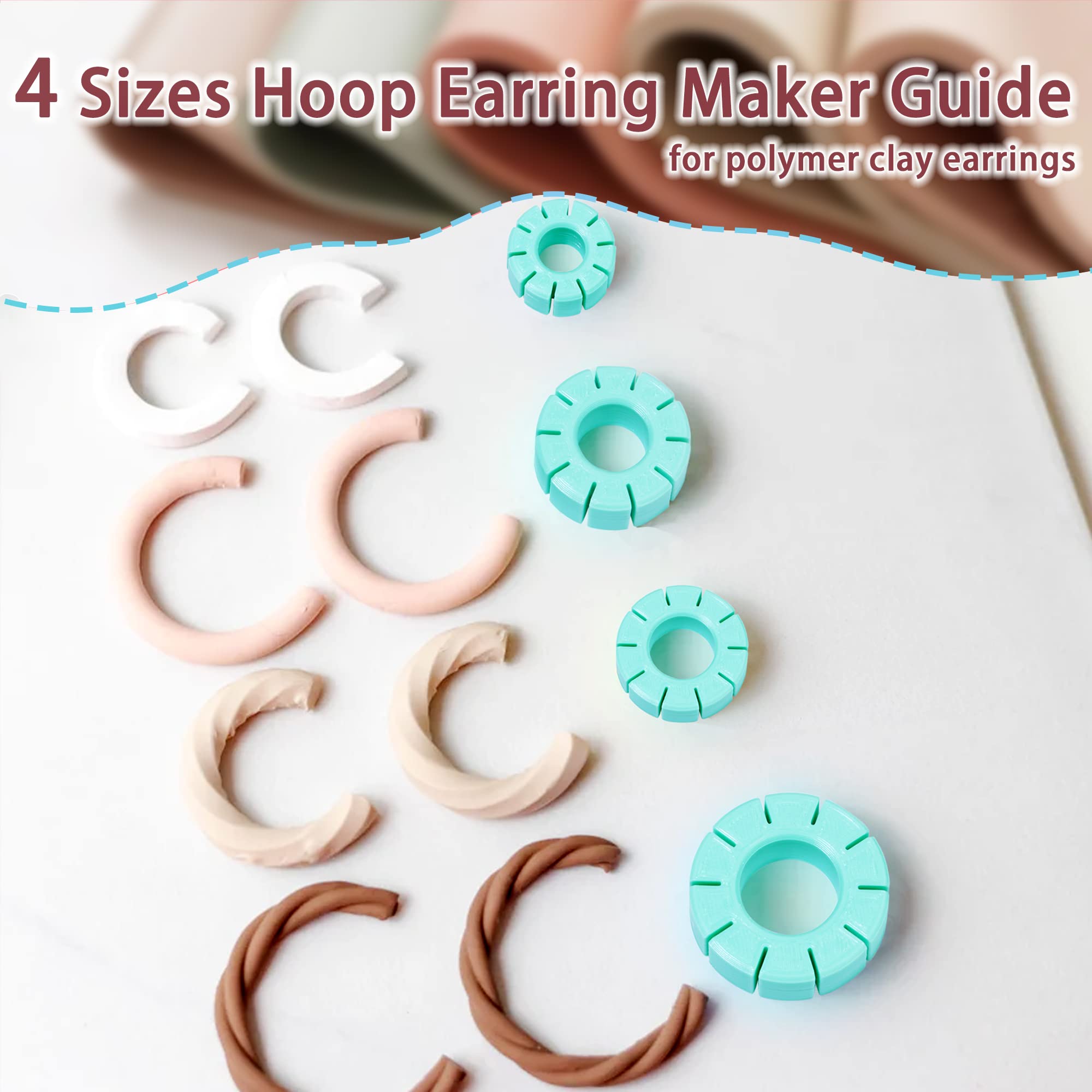 TAINSKY 4 Pcs Polymer Clay Hoop Guide, Polymer Clay Cutters for Polymer Clay Jewelry Making, Plastic Hoop Earring Maker Guide for Polymer Clay Earrings