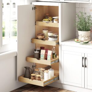 WelFurGeer Pull Out Drawers for Kitchen Cabinets, Pull Out Cabinet Shelf, Pantry Organizers and Storage, Slide Out Wood Cabinet Organizer, Wood Rack for Kitchen, Bathroom (17" Wide)