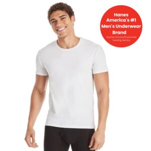 Hanes Ultimate Ultimate Comfort Fit Undershirt, Men’s Crewneck Stretch-Cotton T-Shirt, 4-Pack, White-4 Pack, Large